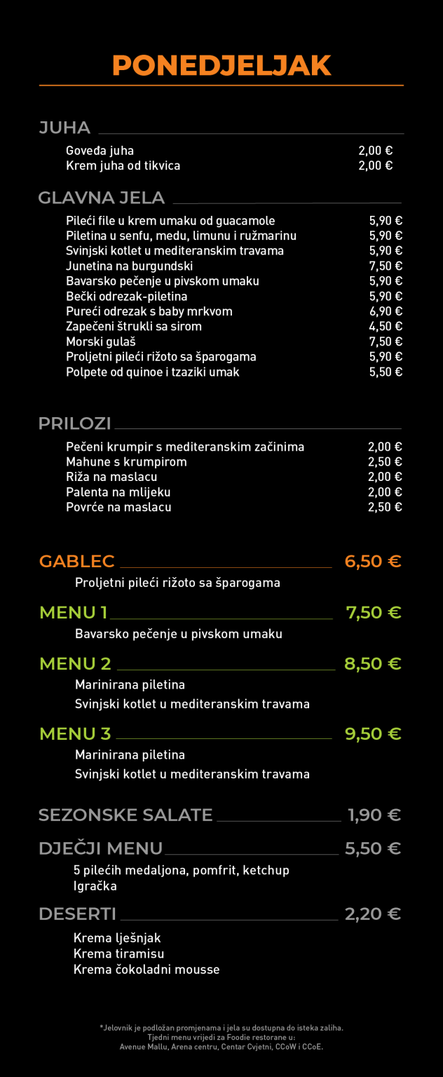 Foodie - jelovnik - Food Avenue